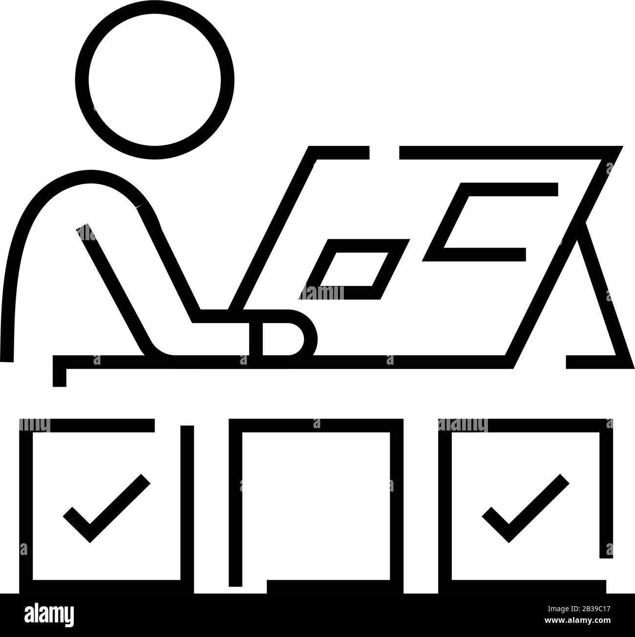 Work process line icon, concept sign, outline vector illustration ...