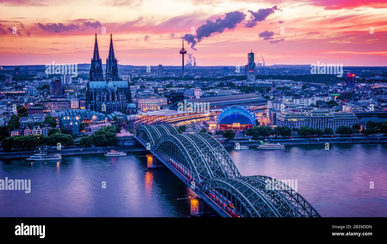 Koln Germany city skyline, Cologne skyline during sunset ,Cologne ...