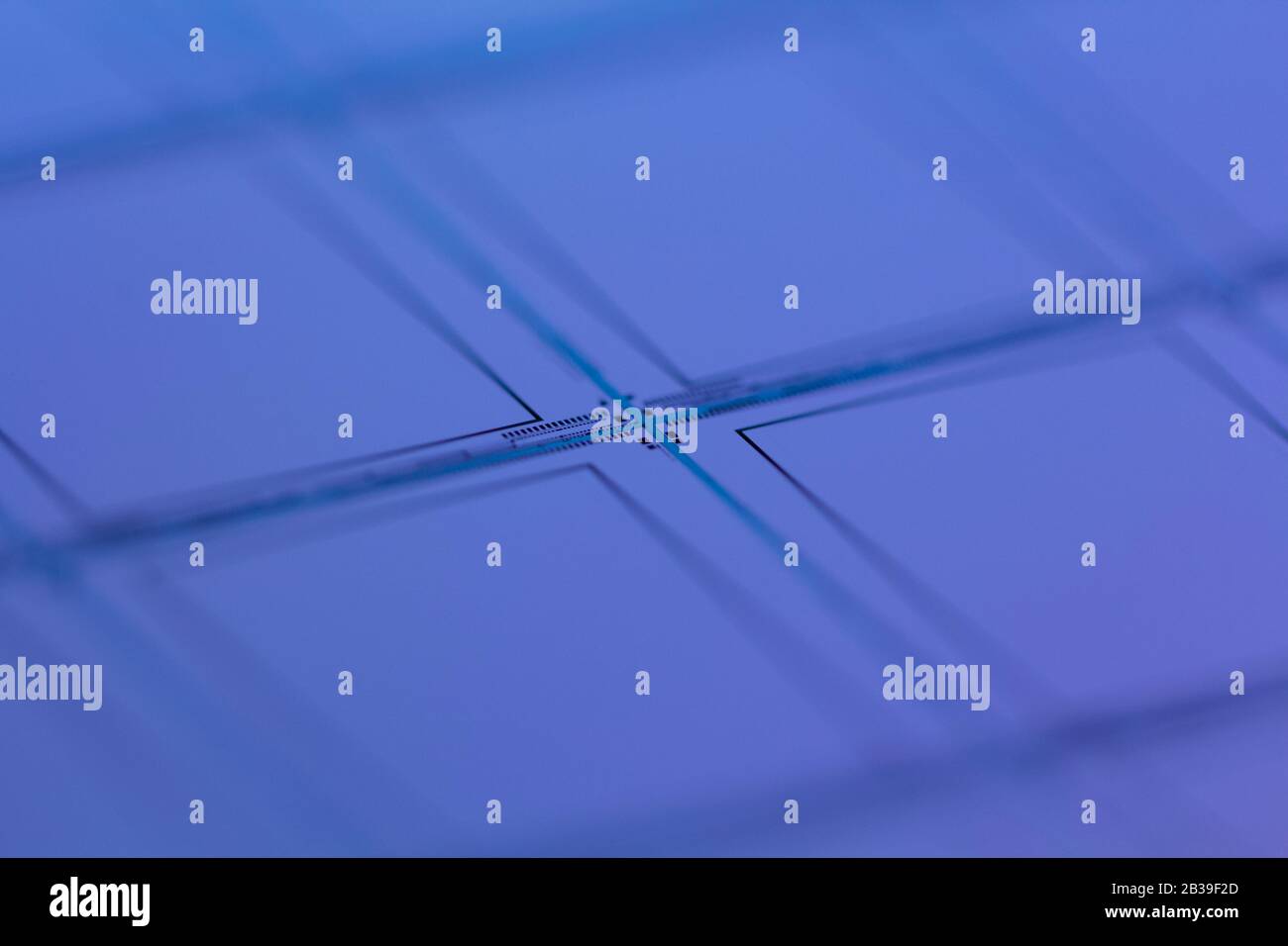 Close-up of chip on Silicon wafer .Macro of silicon wafers.Selective ...