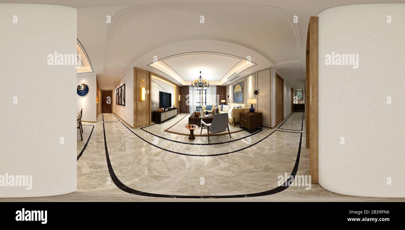 360 degrees home living and dining room, 3d rendering Stock Photo - Alamy