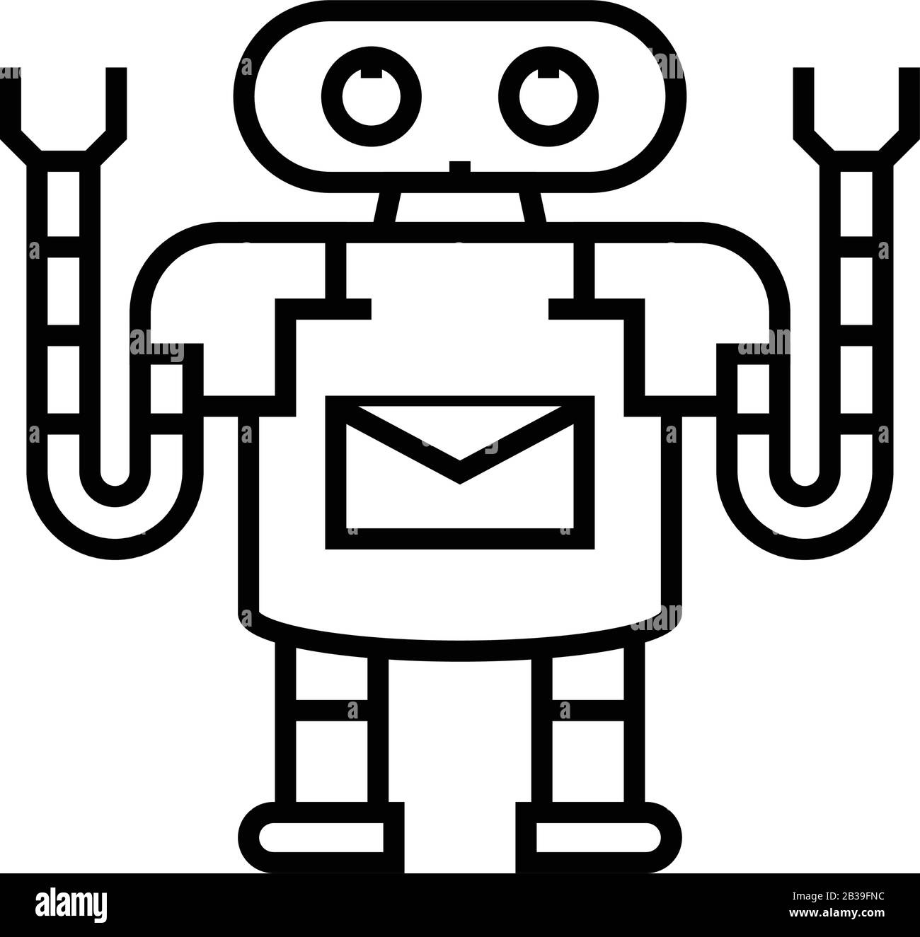 Working bot line icon, concept sign, outline vector illustration ...