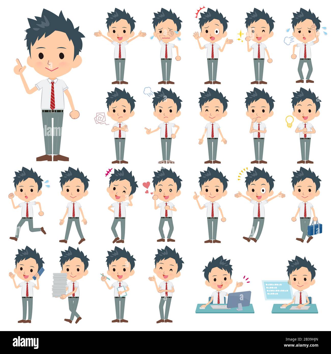 A set of school boy with who express various emotions.There are actions ...