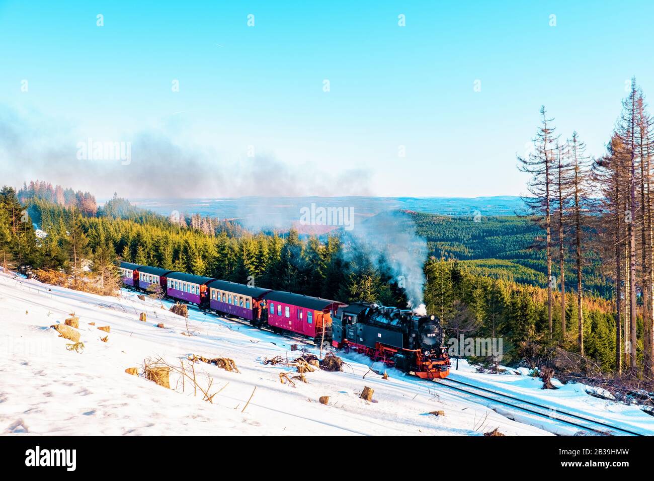 Harz national park Germany, historic steam train in the winter, Drei ...