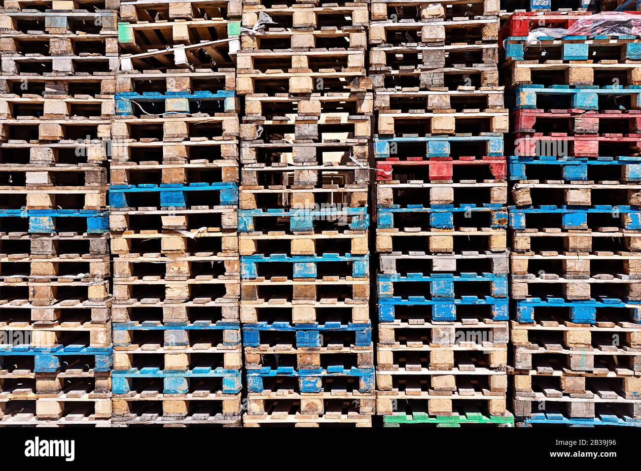 Abstract wooden pallets surface background, stack of pallet in ...