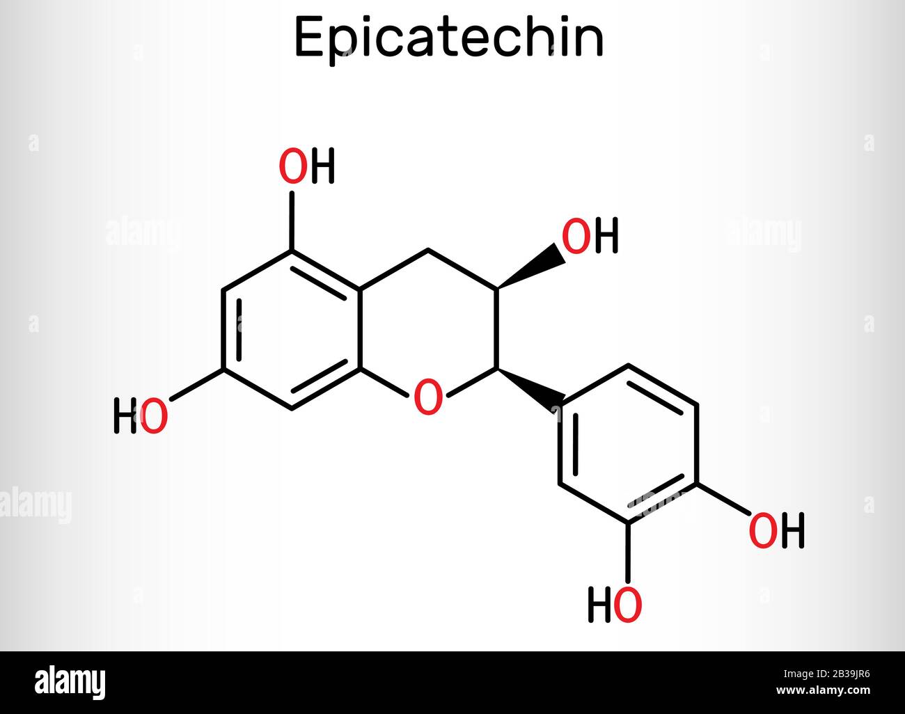 Epicatechin, L-epicatechin, catechin, flavonoid, C15H14O6 molecule. It ...