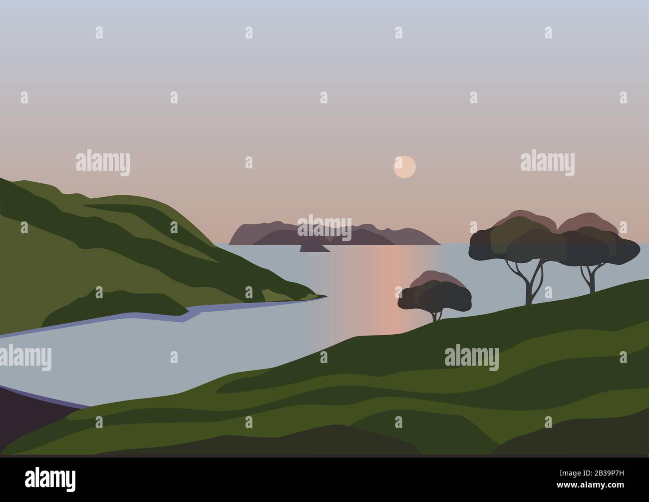 Mountain lake sunset graphic Stock Vector Images - Alamy