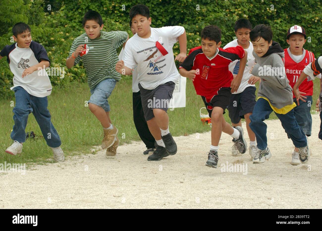 Austin Texas USA, circa 2004: Fourth-grade boys compete in mile run ...