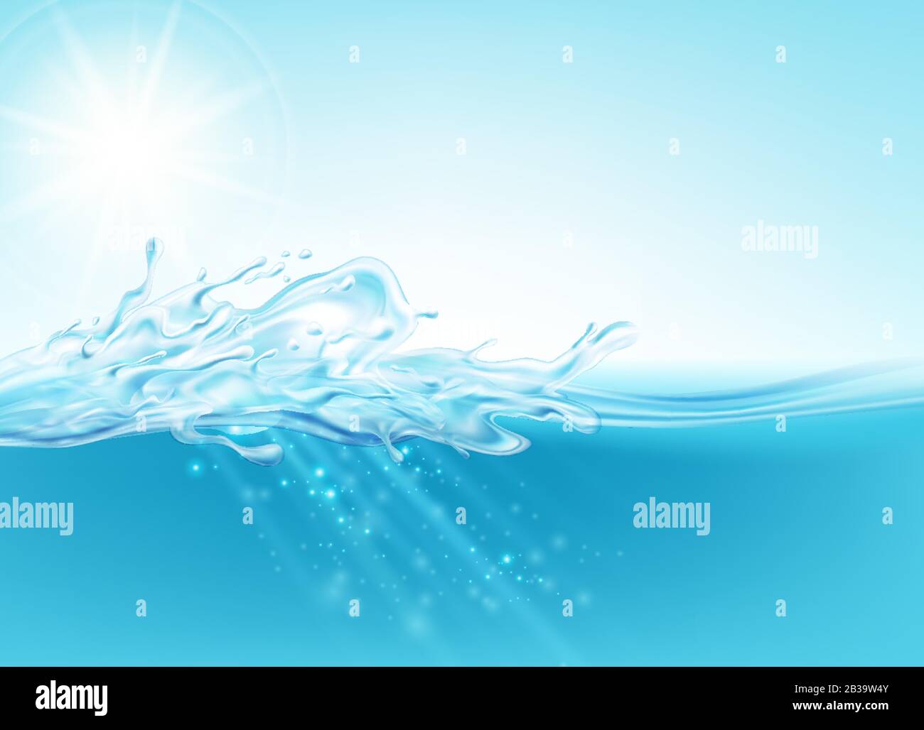 Water stream splashes realistic illustration on a blue sea background ...
