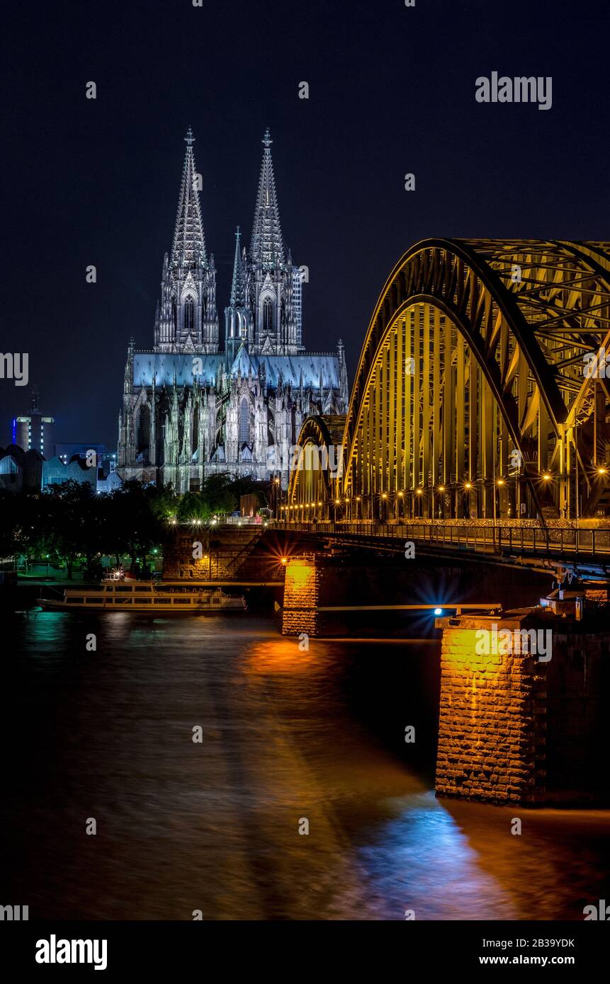 Magnificent Cologne Cathedral during night, Cologne Germany Stock Photo ...