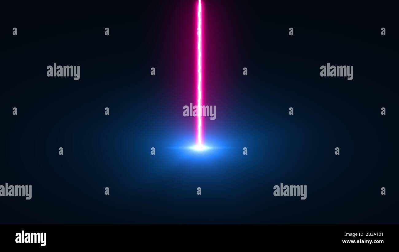 Laser beam falls from top to bottom, 3d rendering background. Computer ...