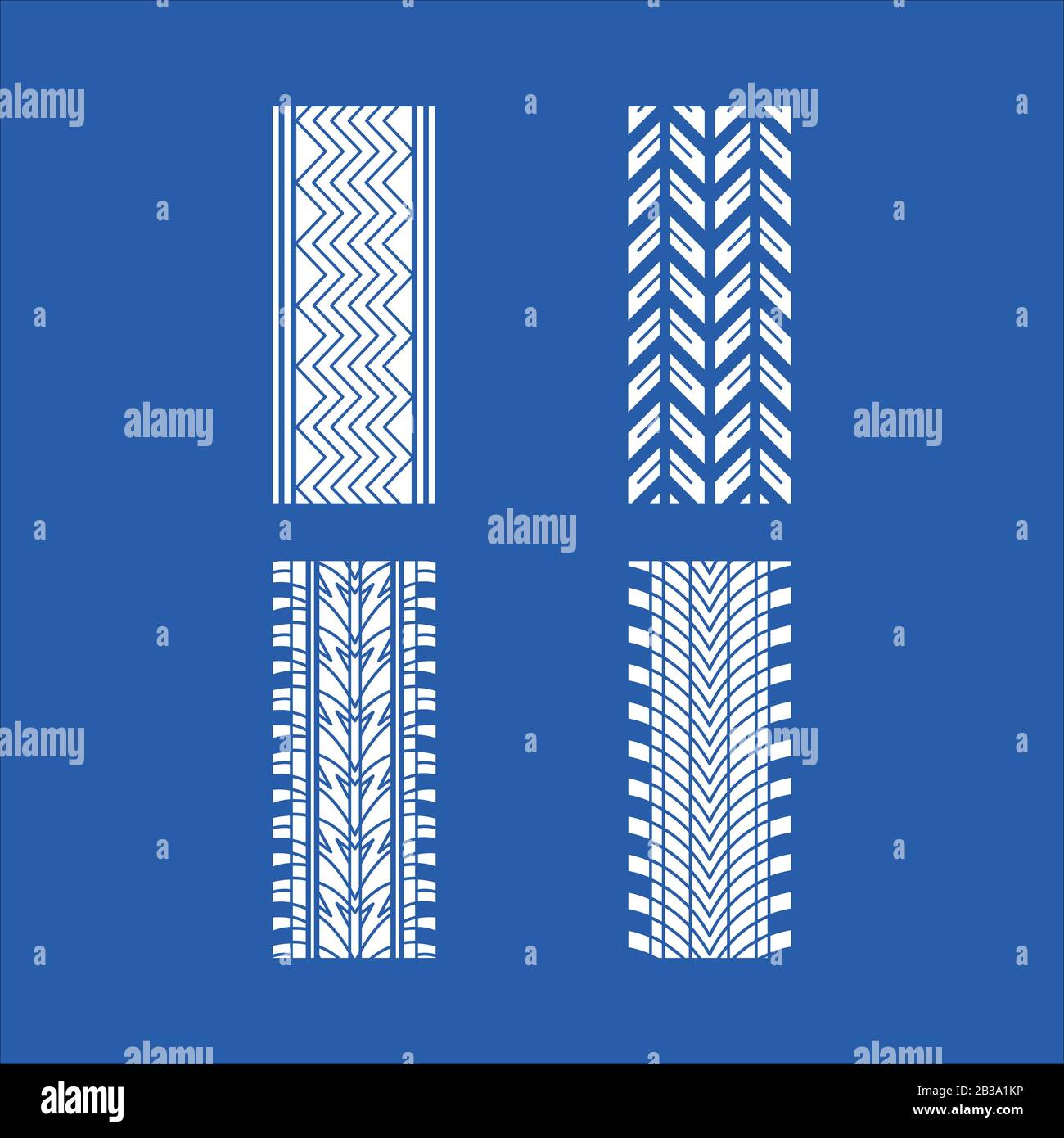 Tire patterns RGB white icons set. Detailed automobile, motorcycle ...