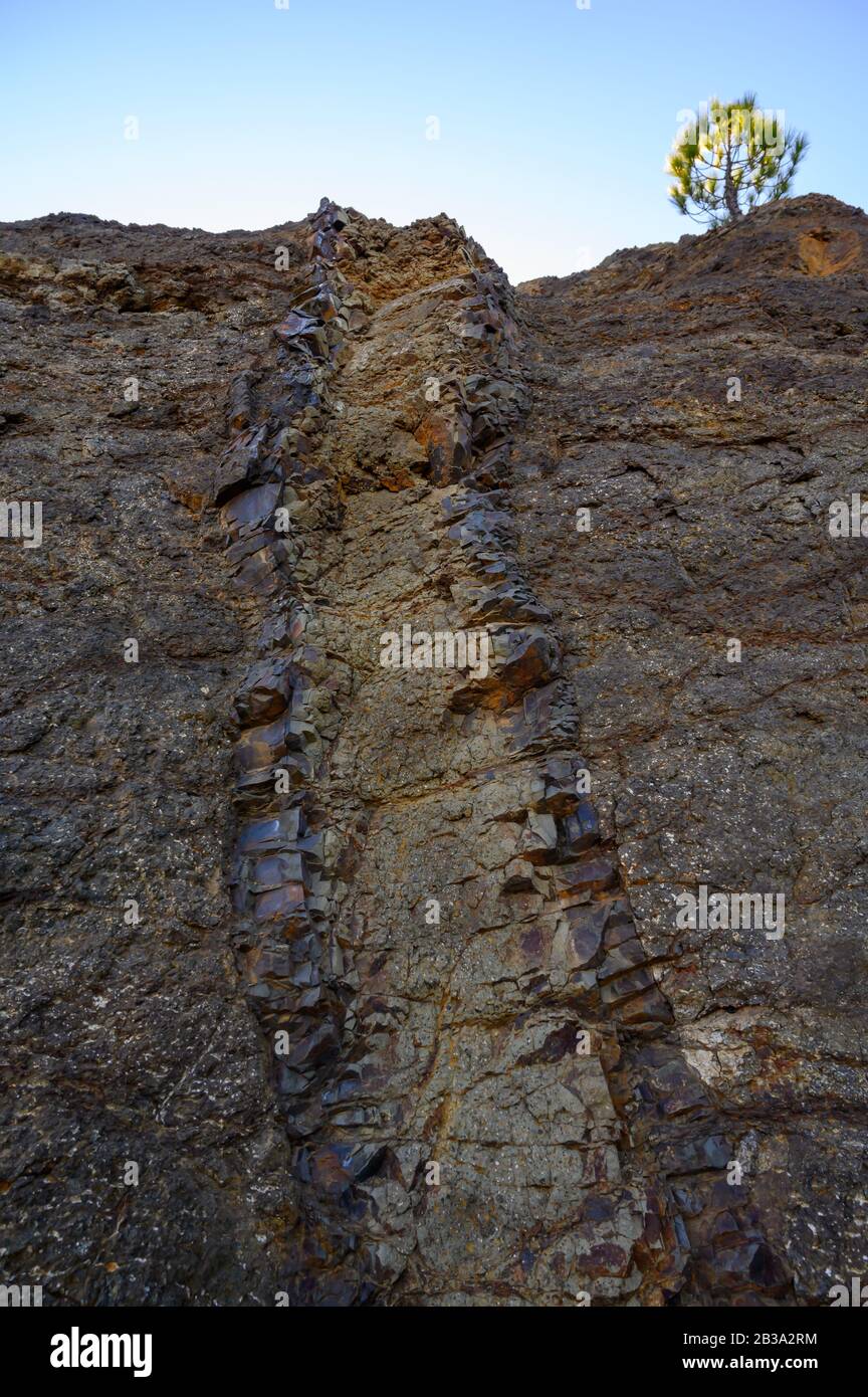 Geological formation with lava colums after magma eruption from ...