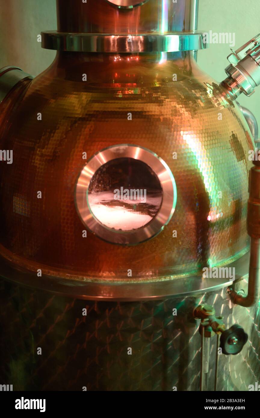 Gin distillation process in copper tanks, Scotland, UK Stock Photo - Alamy