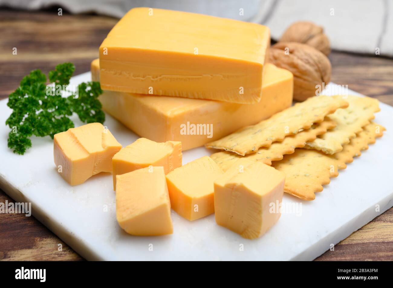 British yellow Chester creme cheese made from cow milk close up Stock ...