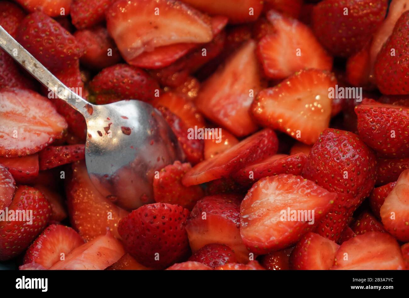 Fresh ripe cut organic perfect strawberries - background Stock Photo ...