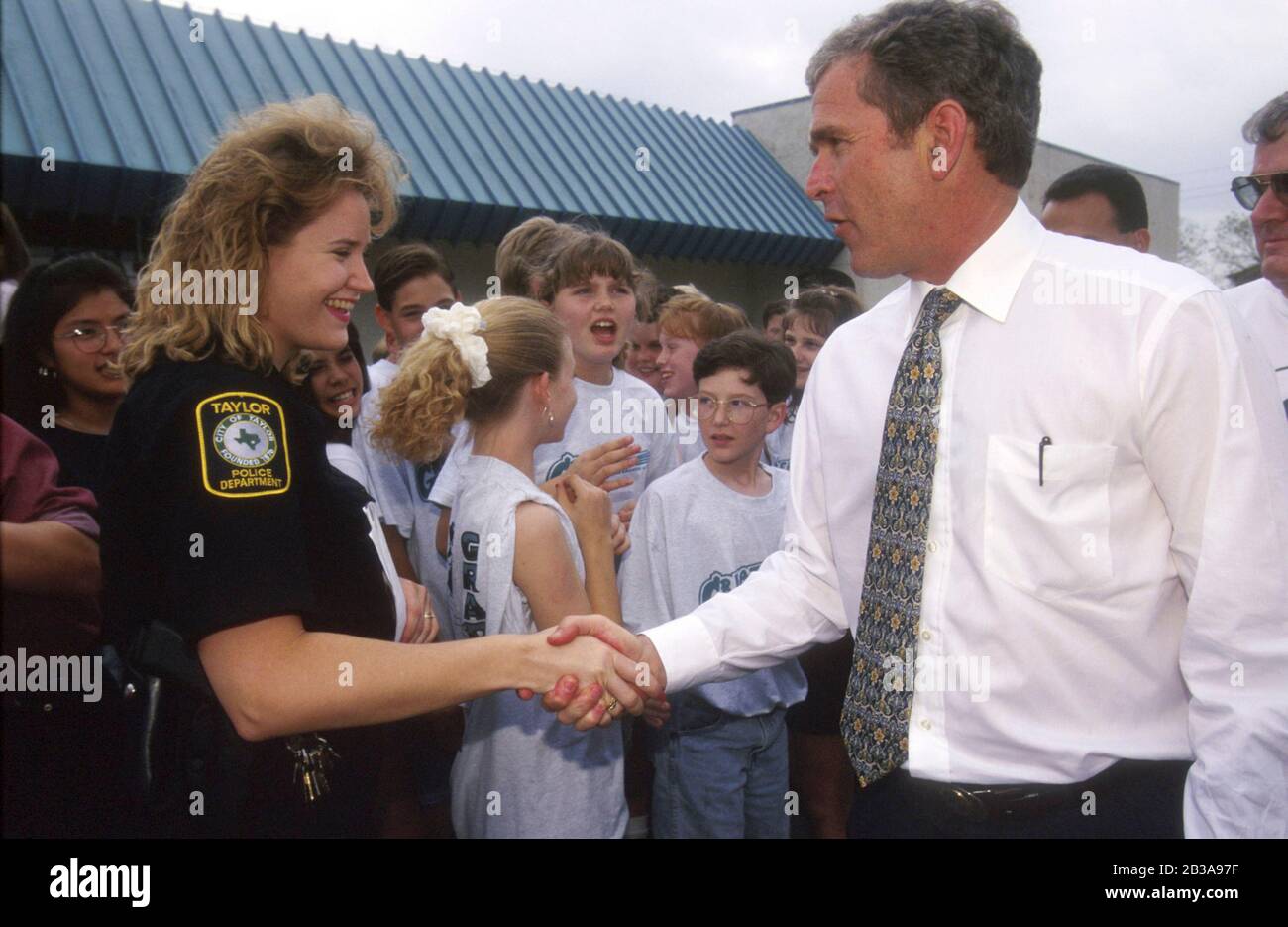 Taylor, Texas USA, 1997: Texas Governor George W. Bush shaking hands ...