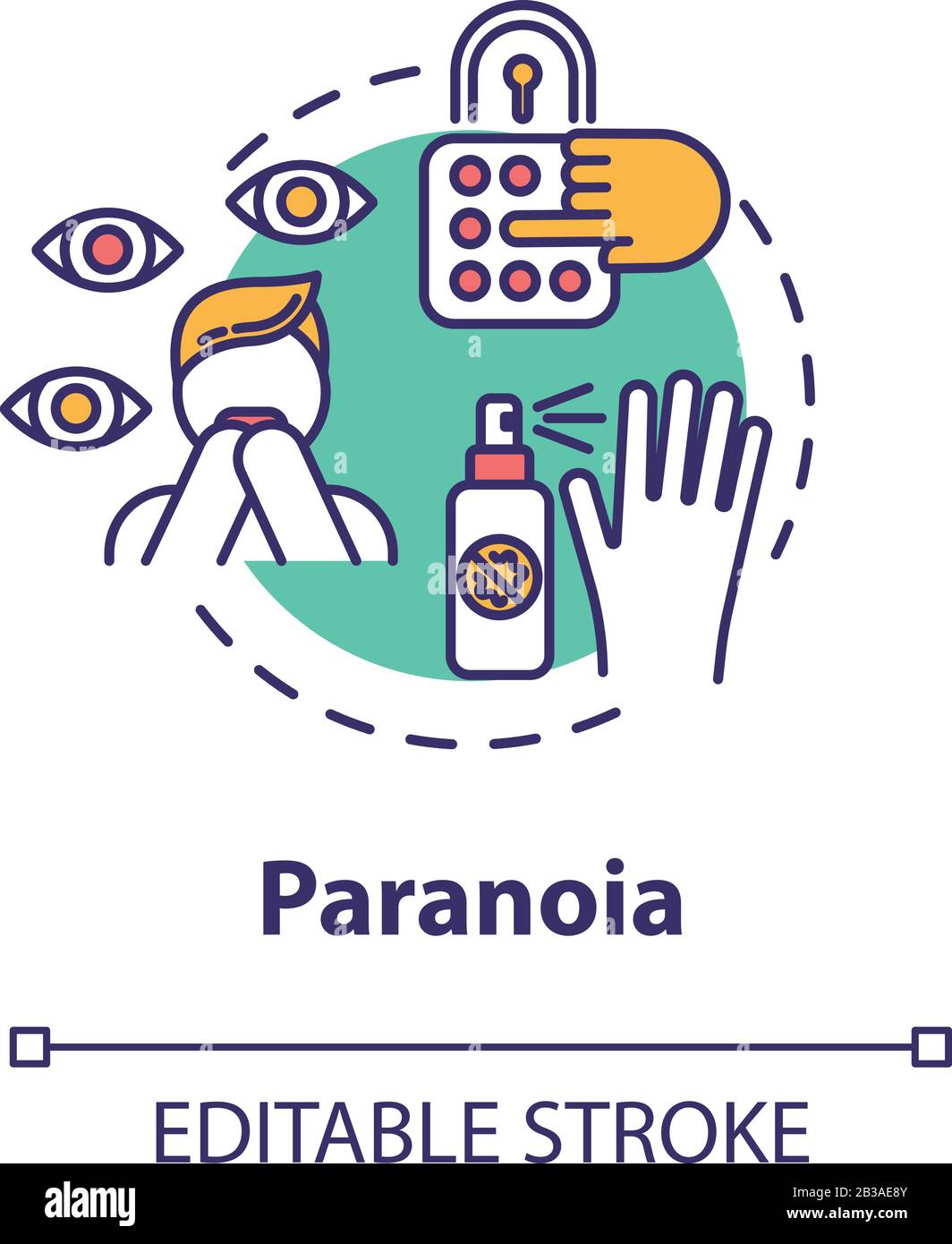 Paranoia concept icon. Irrational suspicion. Persecution complex ...