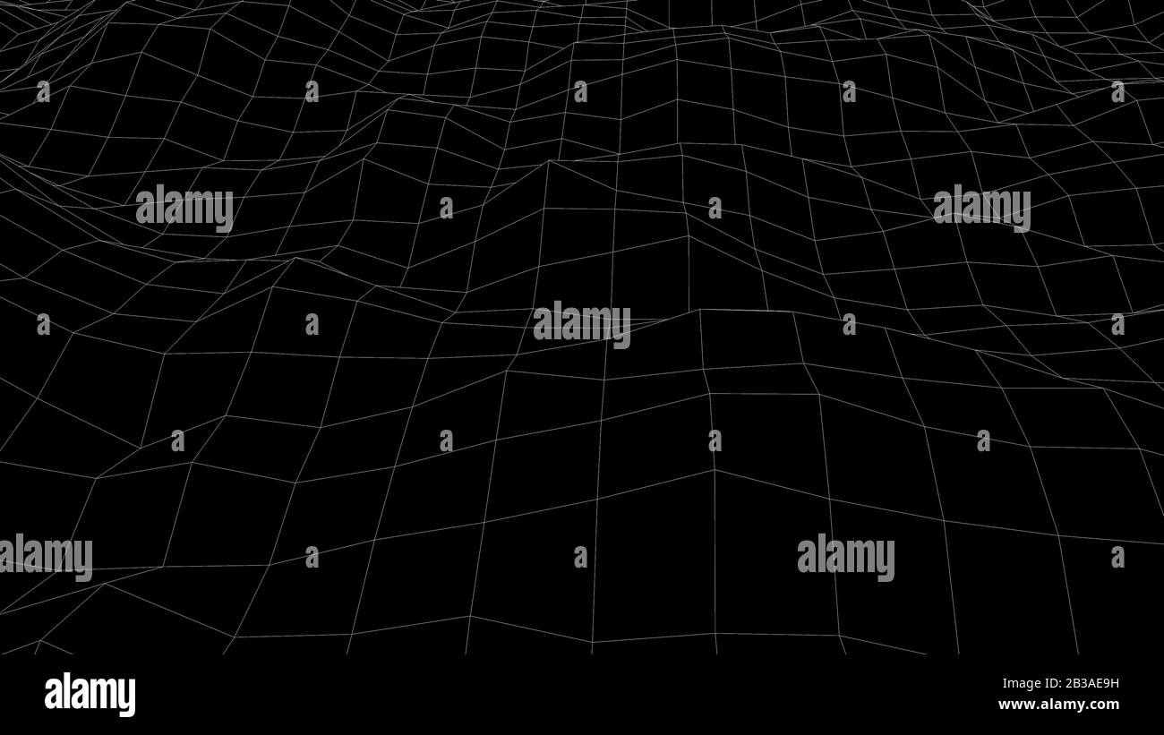 Computer generated a wireframe wave. 3D rendering of a luminous fine ...