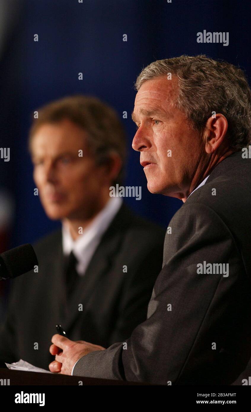Crawford, Texas 06 APR 2002: British Prime Minister Tony Blair and U.S ...