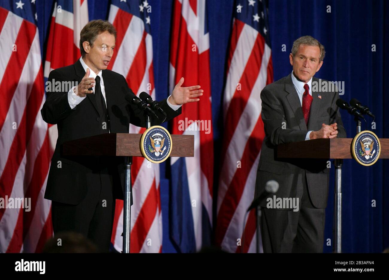 Crawford, Texas 06 APR 2002: British Prime Minister Tony Blair and U.S ...