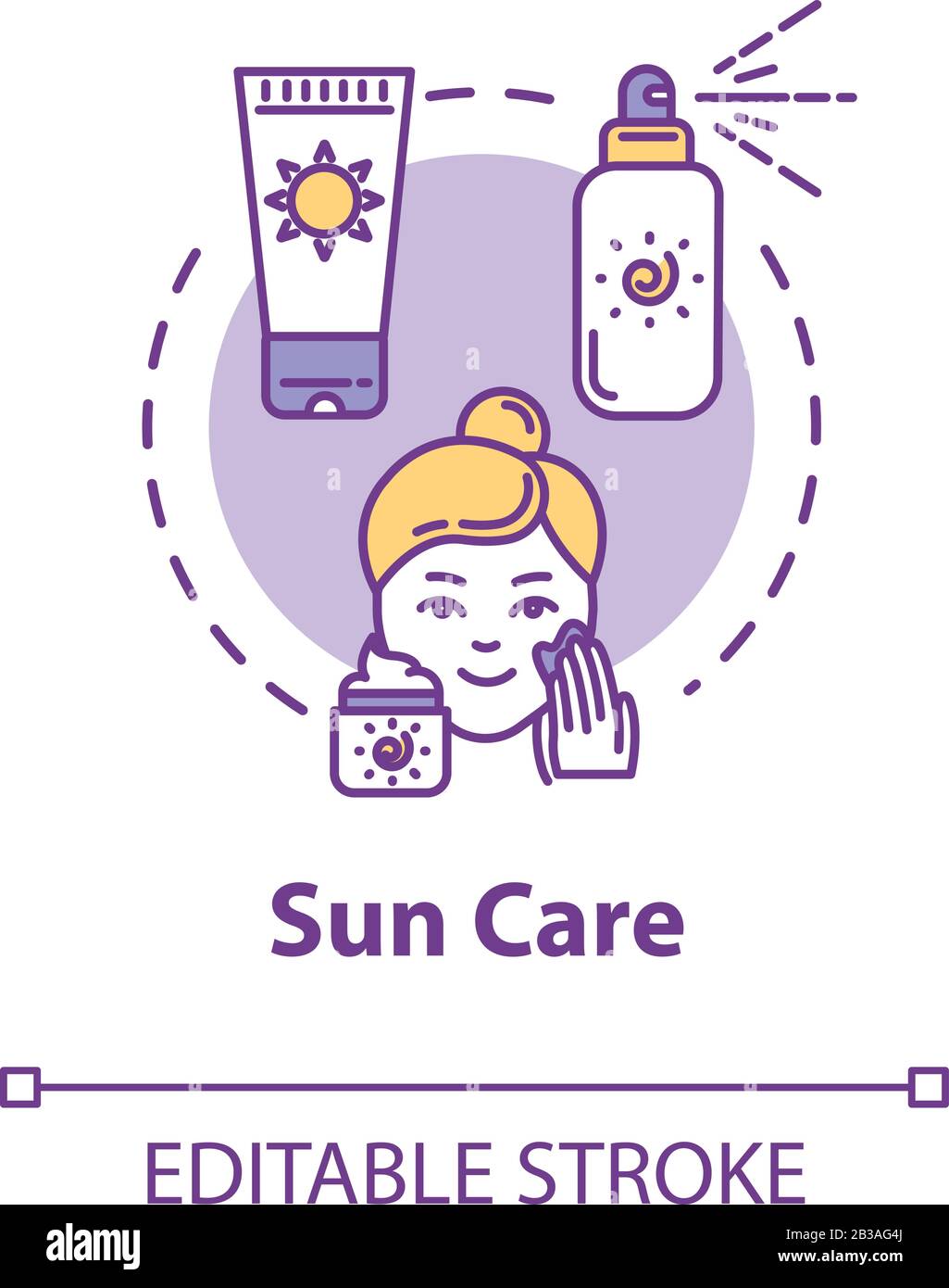 Sun care, sunscreens concept icon. Sun protection, facial skin care ...