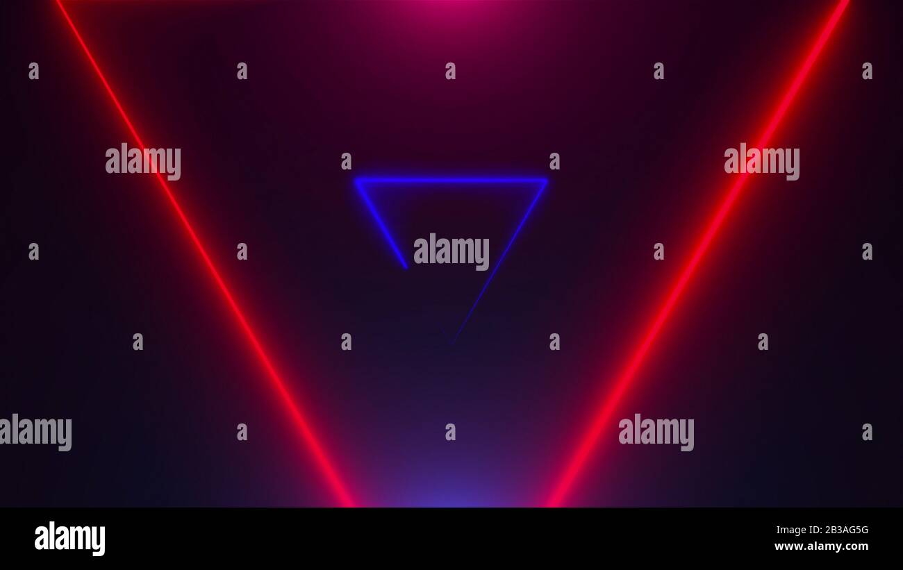 Many neon triangles in space, abstract computer generated backdrop, 3D ...