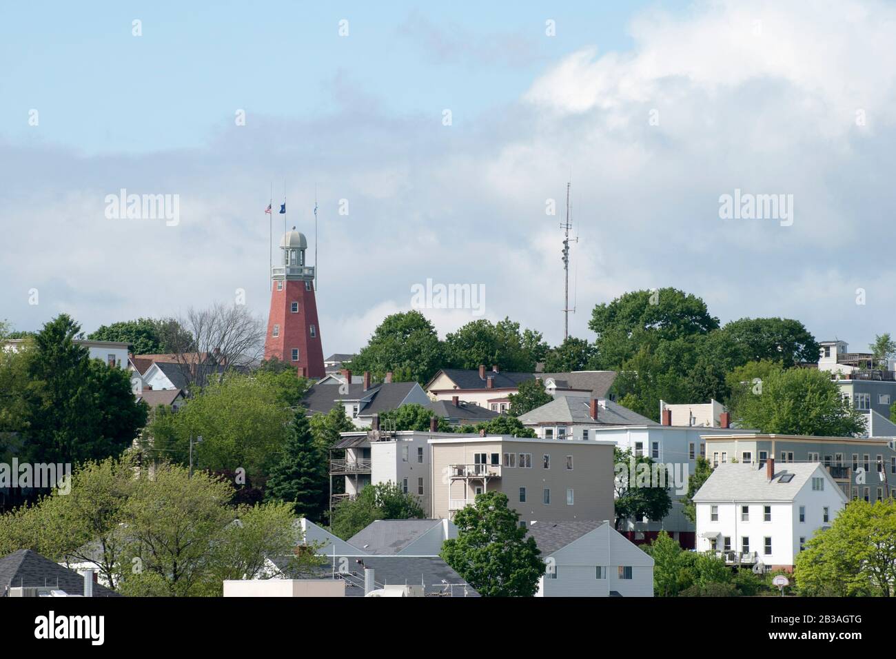 The view of Portland downtown with an observatory built in 1807, the ...