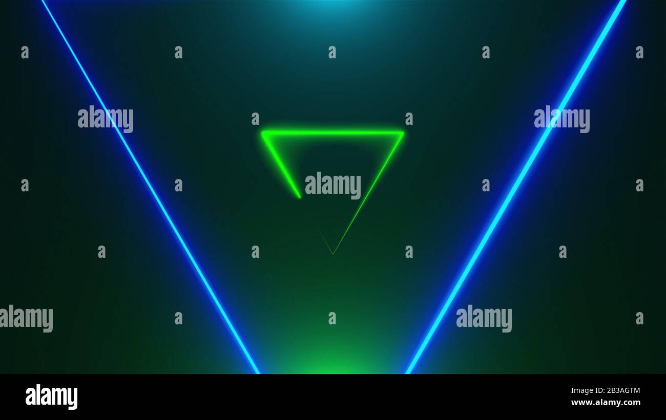 Many neon triangles in space, abstract computer generated backdrop, 3D ...