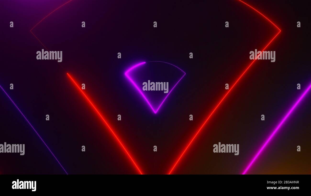 Many neon triangles in space, abstract computer generated backdrop, 3D ...