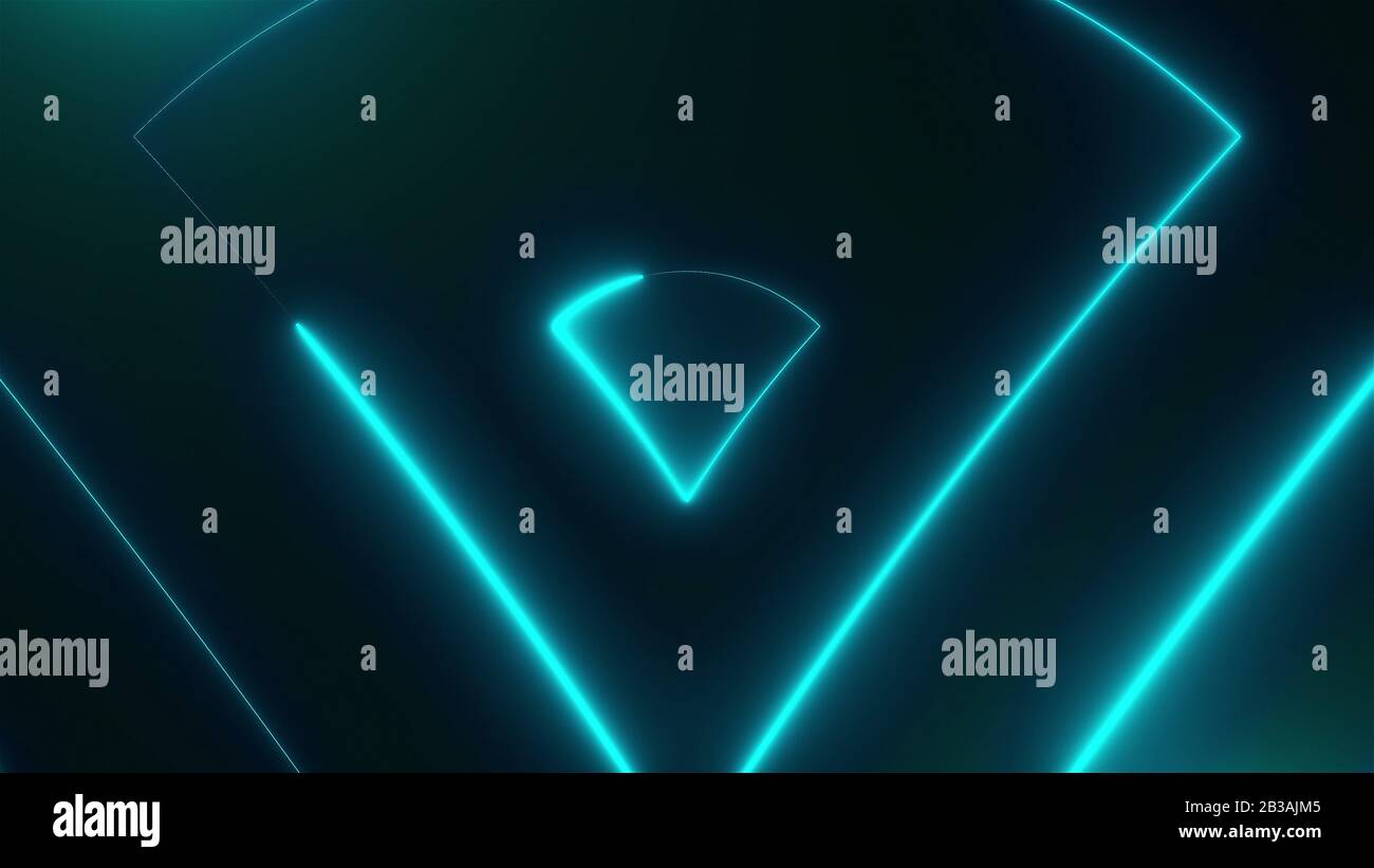 Many neon triangles in space, abstract computer generated backdrop, 3D ...