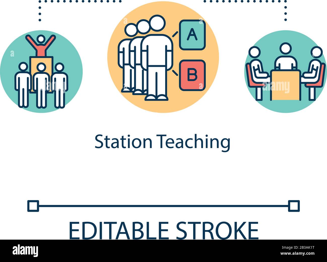 Station teaching concept icon. Learning in groups. Tutors cooperation ...