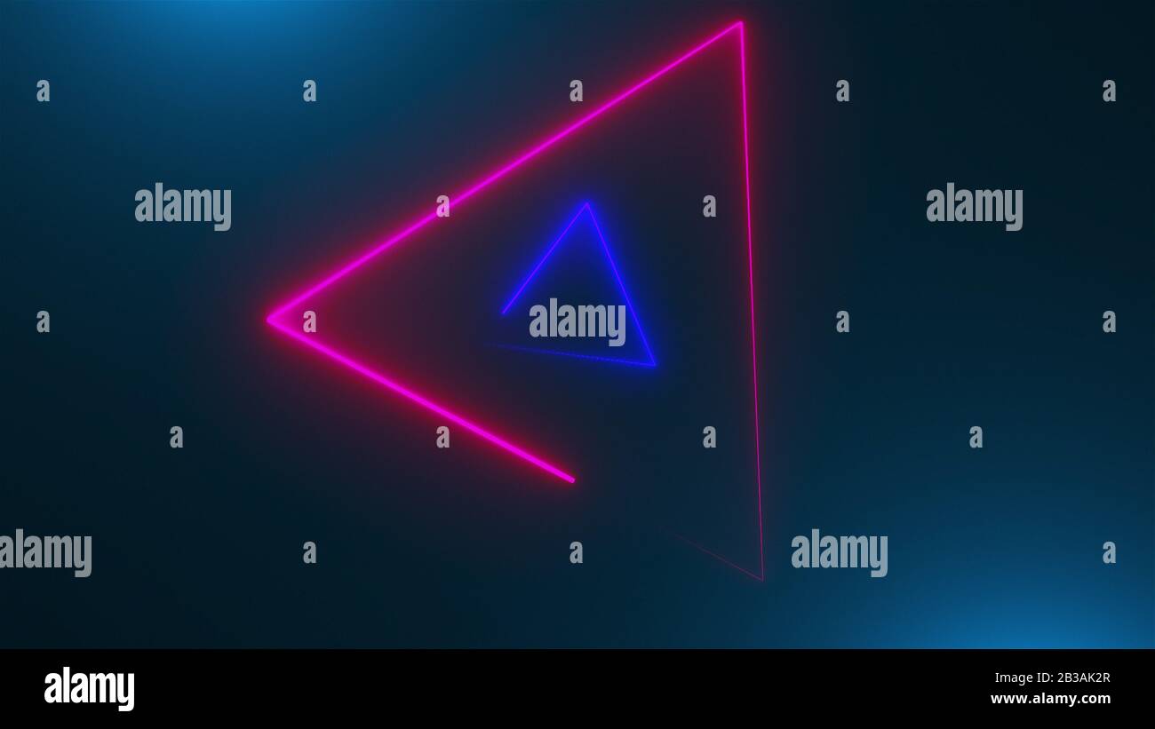 Many neon triangles in space, abstract computer generated backdrop, 3D ...