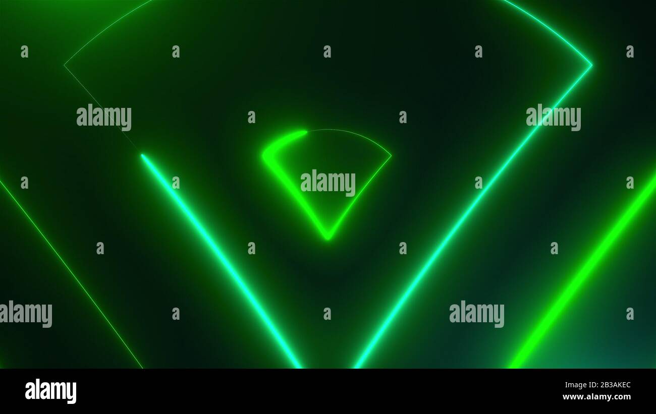 Many neon triangles in space, abstract computer generated backdrop, 3D ...