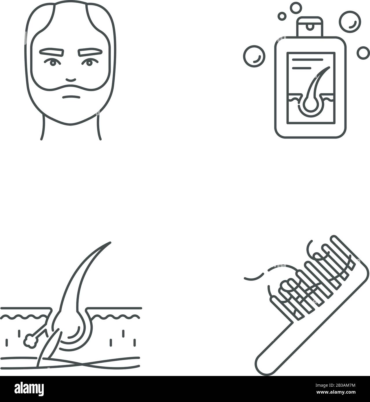Hair loss pixel perfect linear icons set. Man balding treatment. Male ...