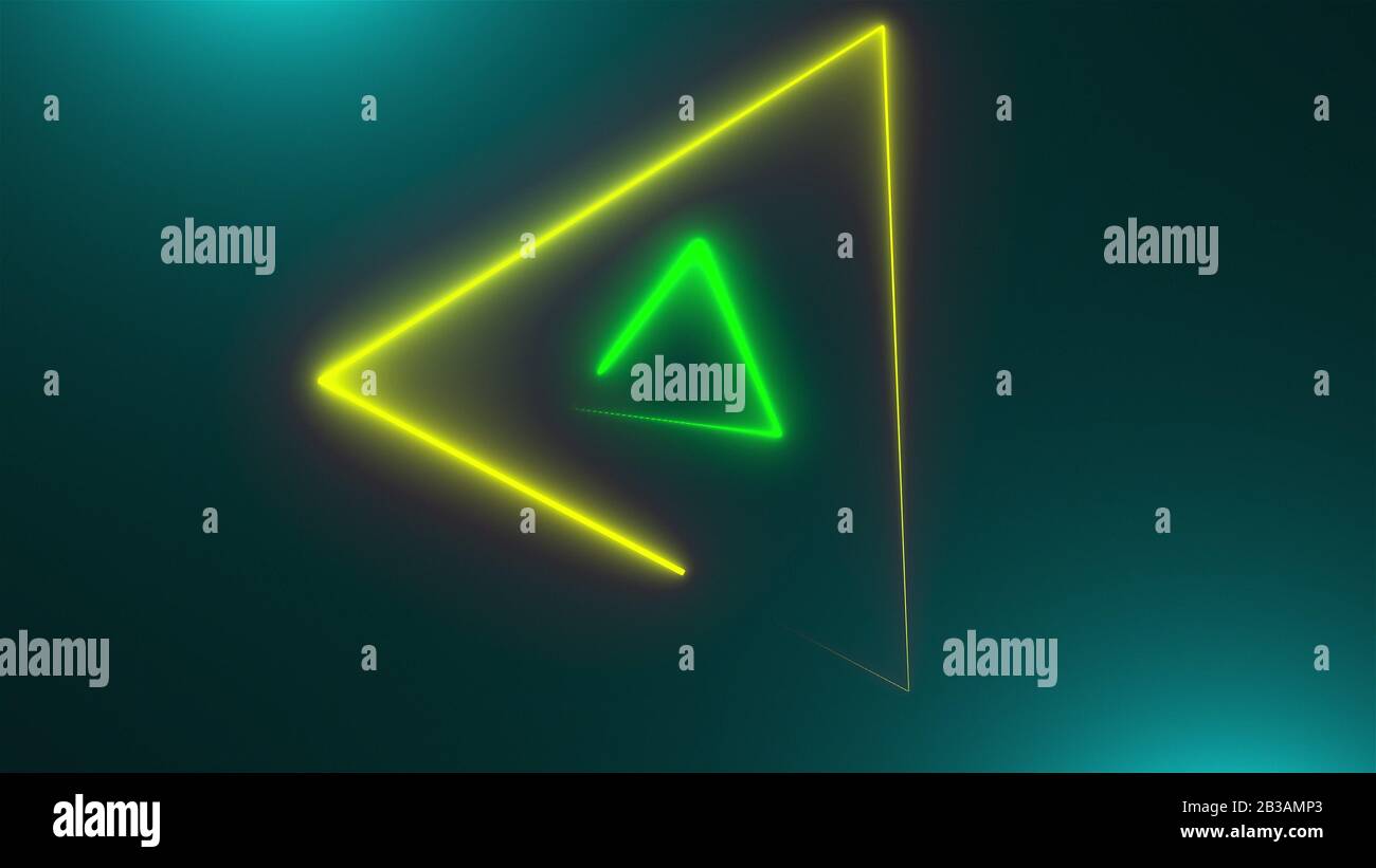 Many neon triangles in space, abstract computer generated backdrop, 3D ...