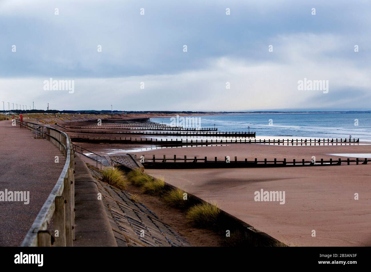 View of Aberdeen Beach in Winter, its golden sand and its long curved ...
