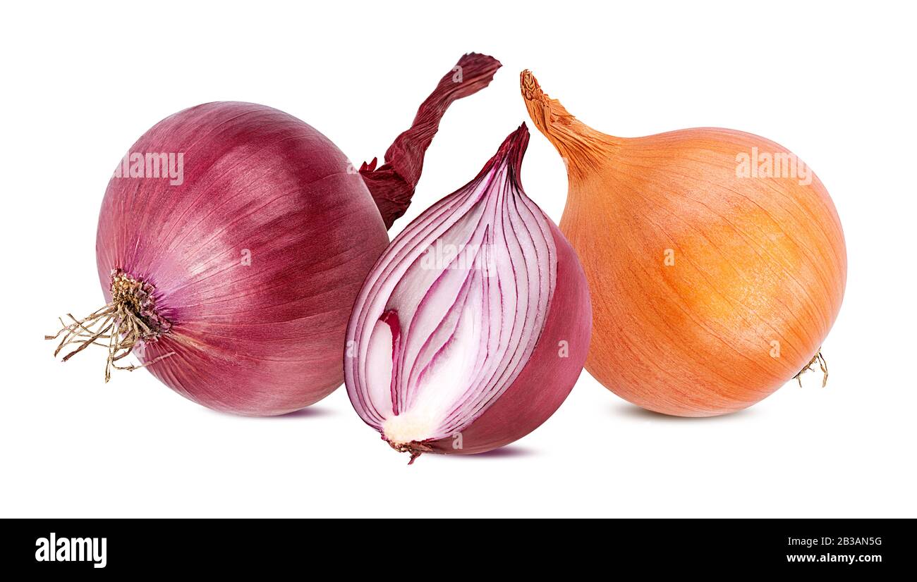 Onions and isolated on white background Stock Photo - Alamy