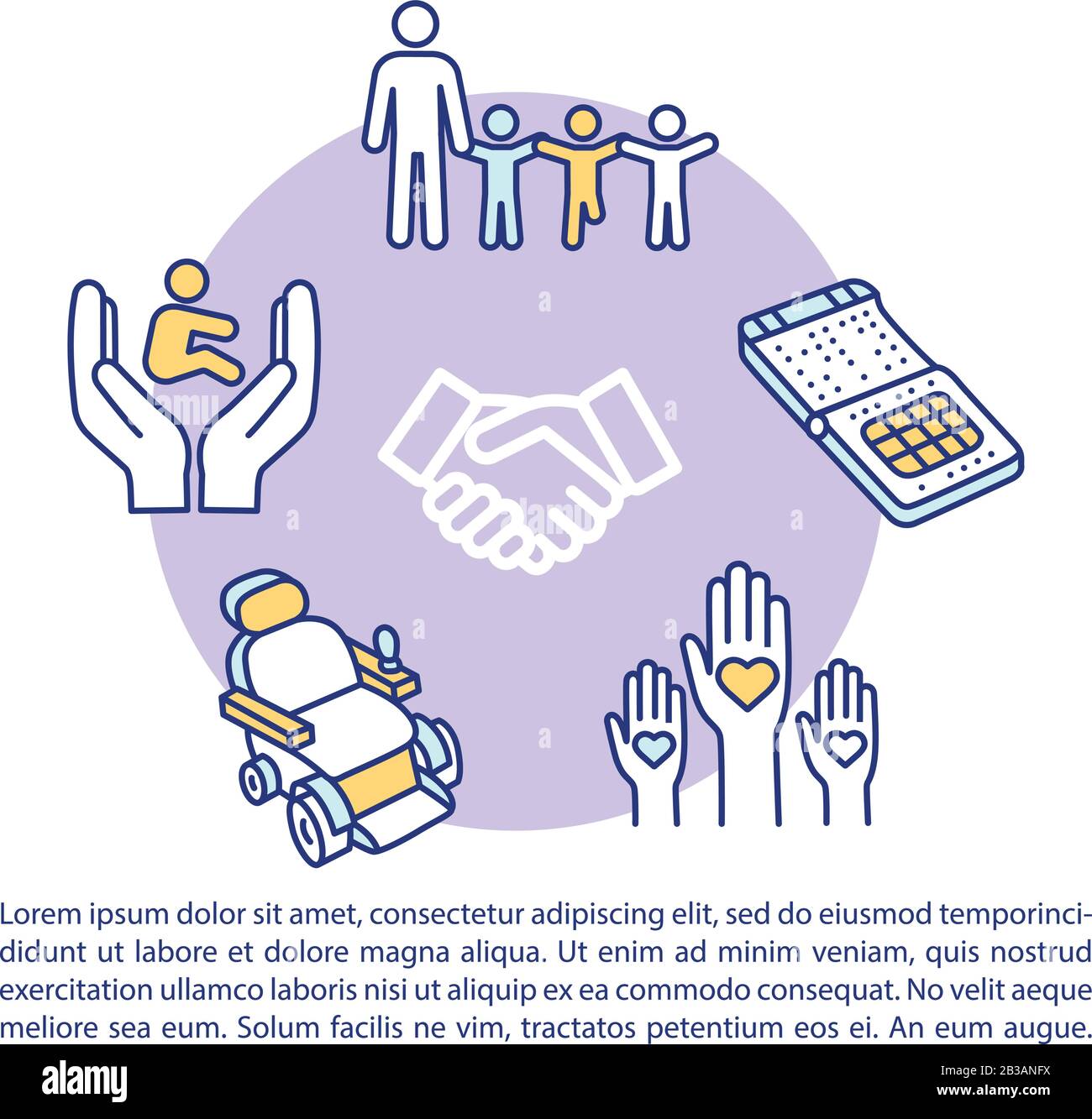 Inclusion concept icon with text. Community support for children with ...