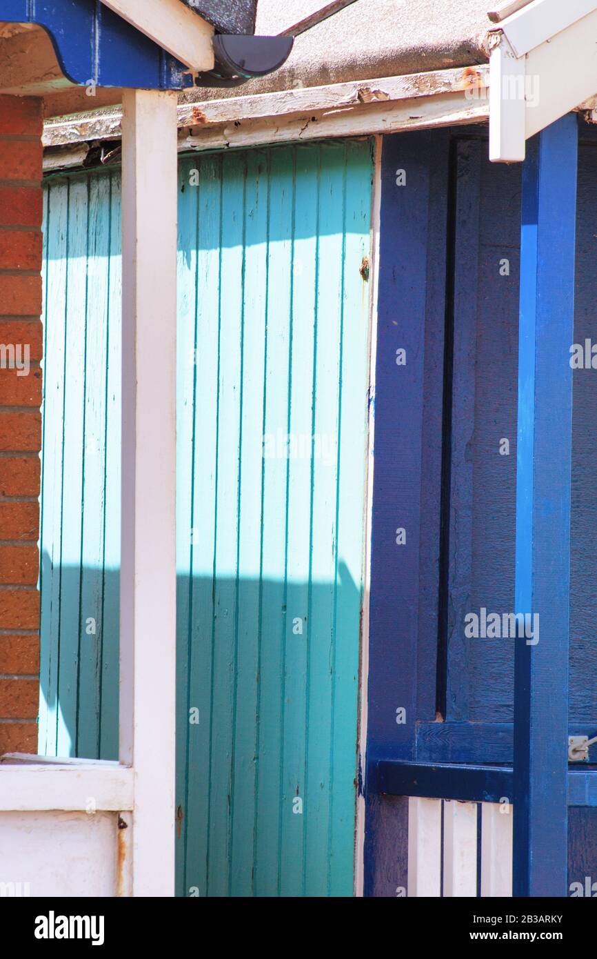 Abstract view of Beach huts. Sutton on Sea beach hut juxtaposition of ...