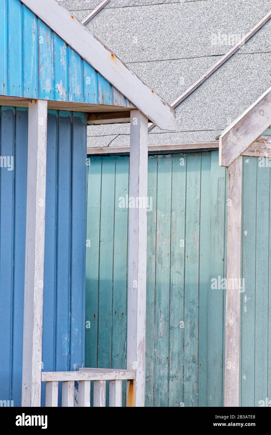 Abstract view of Beach huts. Sutton on Sea beach hut juxtaposition of ...