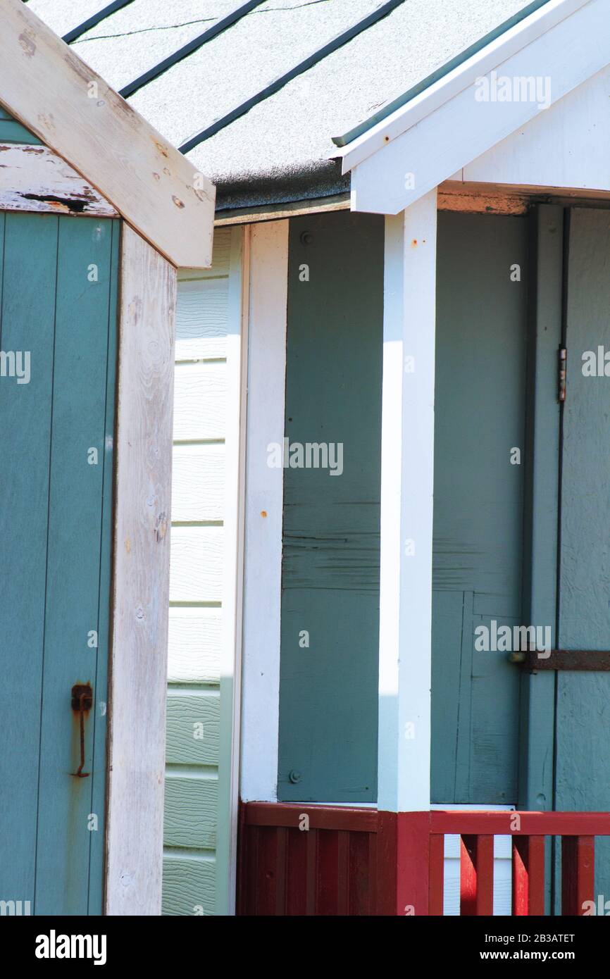 Abstract view of Beach huts. Sutton on Sea beach hut juxtaposition of ...