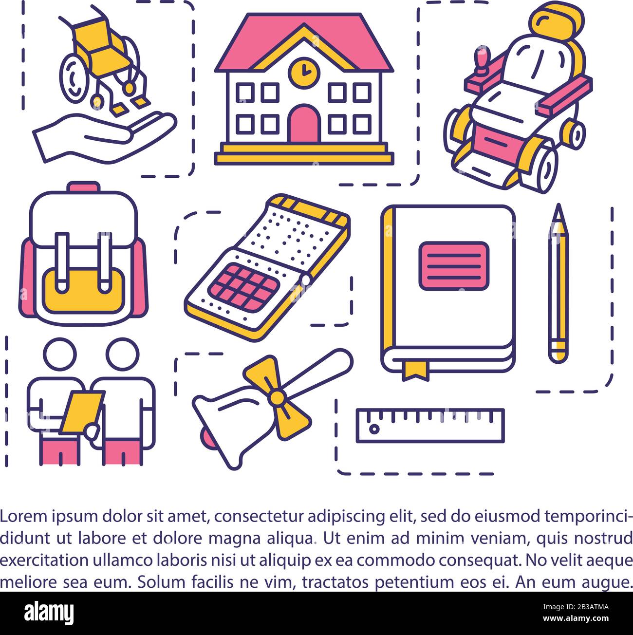 Inclusive education concept icon with text. School, college environment ...