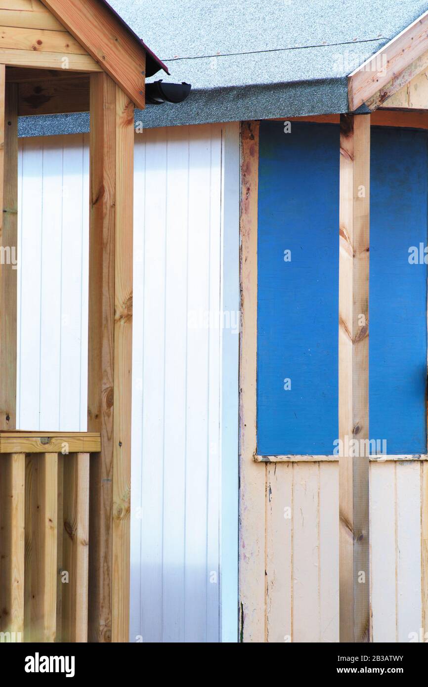 Abstract view of Beach huts. Sutton on Sea beach hut juxtaposition of ...