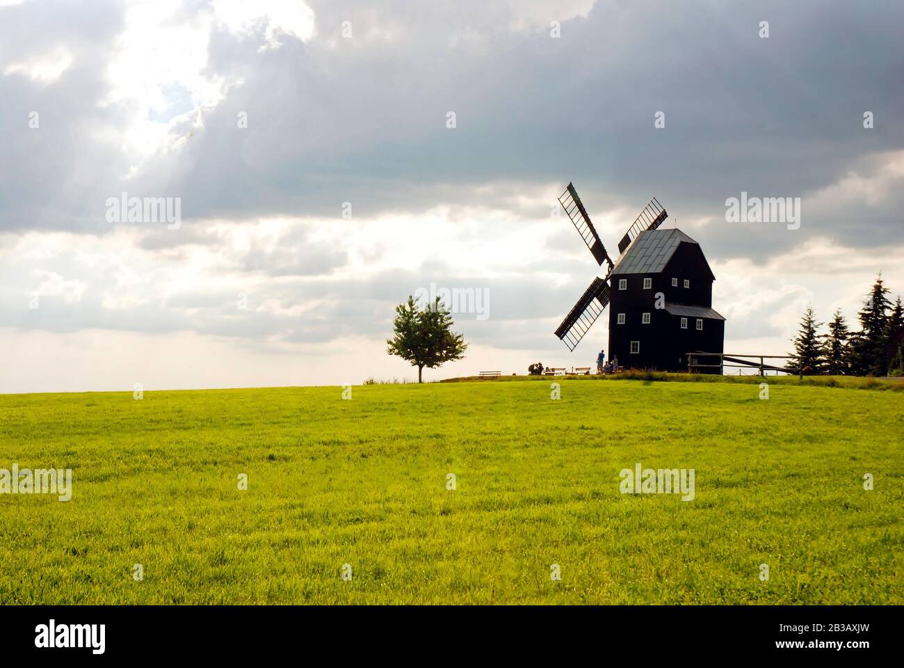 traditional retro wooden windmill in the eastern german region Lausitz ...