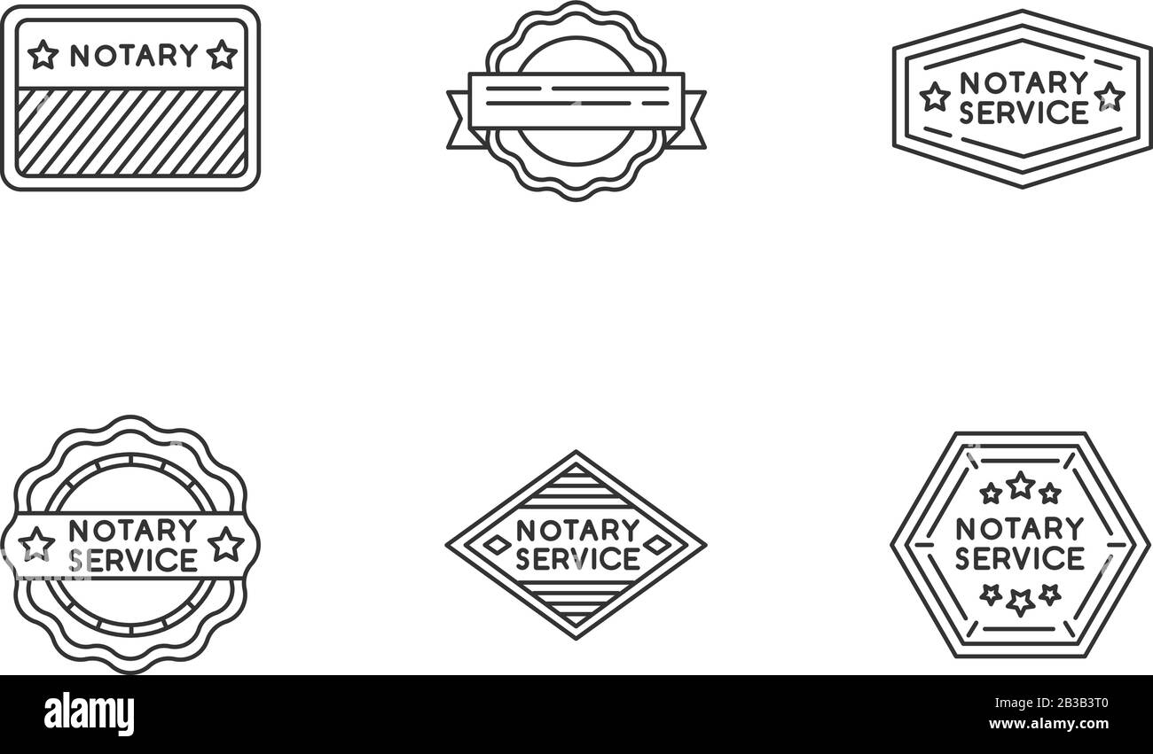 Notary service stamps pixel perfect linear icons set. Validation ...
