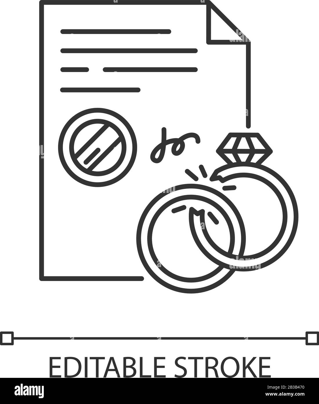 Divorce pixel perfect linear icon. Formal ending of marriage. Legal ...