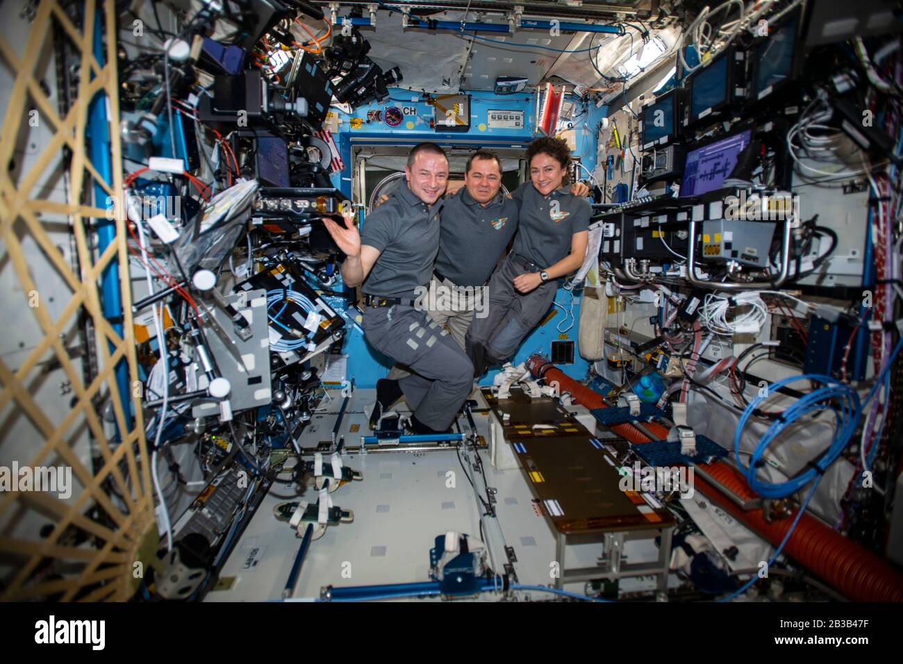 ISS - 20 Feb 2020 - The Expedition 62 crew poses for a playful portrait ...
