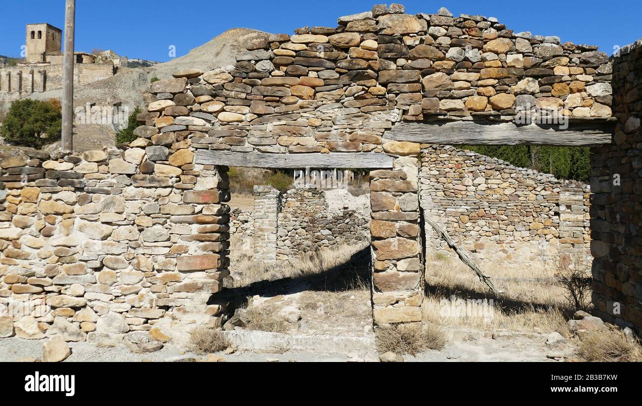 Ruins of an uninhabited village of Yesa in Navarre Stock Photo - Alamy