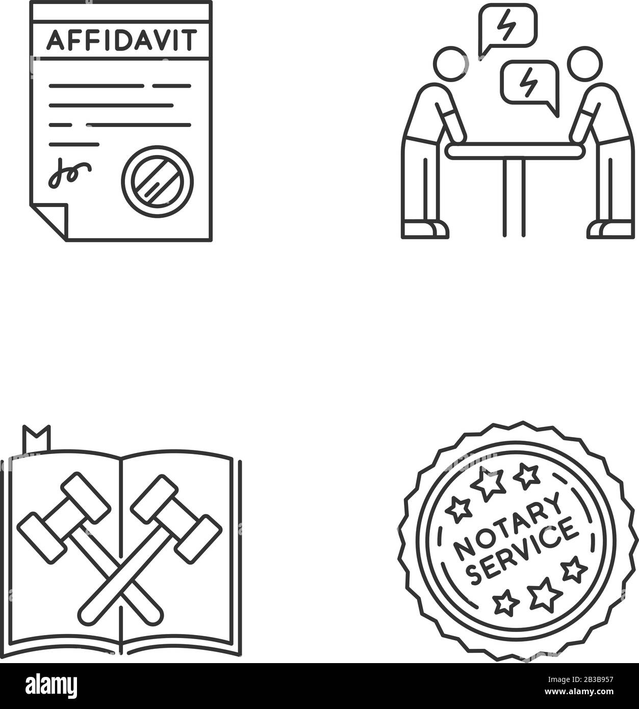 Notary services pixel perfect linear icons set. Affidavit. Legal code ...
