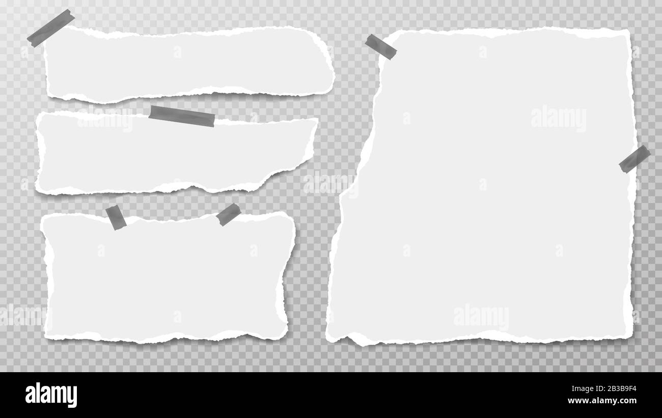 Torn white note, notebook paper strips, pieces stuck with sticky tape ...